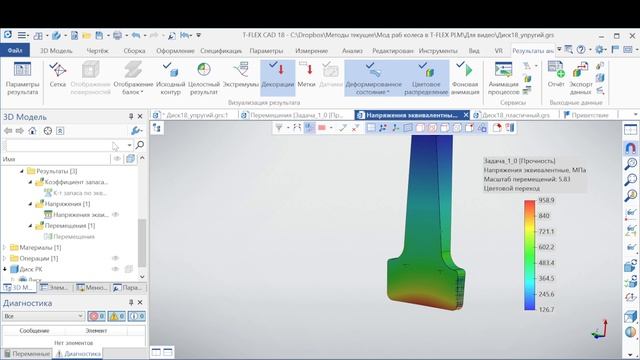 Диск 5а. Разрушающие обороты для упругого диска в T-FLEX Анализ