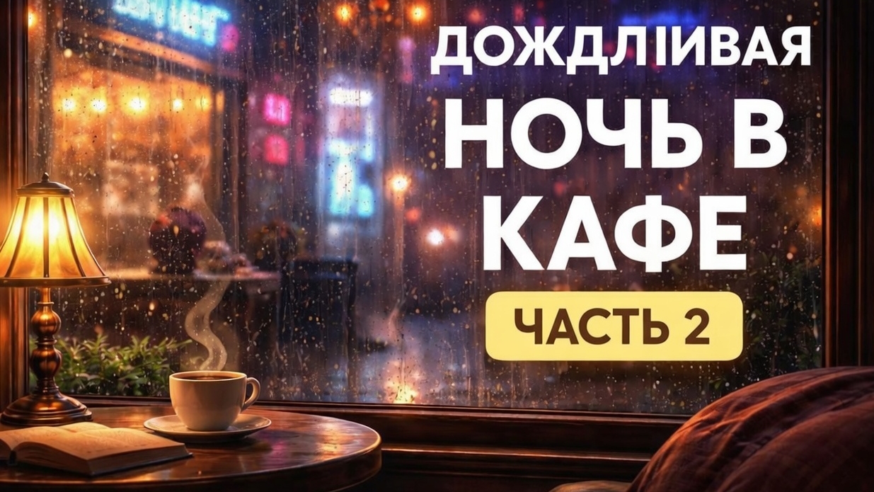 Атмосфера кафе в дождливую ночь в 4K ☕🌧️ Расслабляющая музыка для сна и учёбы | Часть 2