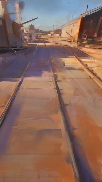 Железнодорожные рельсы в промышленной зоне (картина #1079) / Арт-студия Нормова