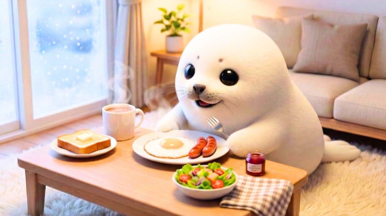 Снежное утро: завтрак с тюленем