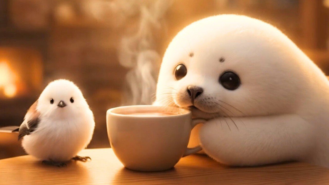 Маленькое кафе тюленя посетила длиннохвостая синица