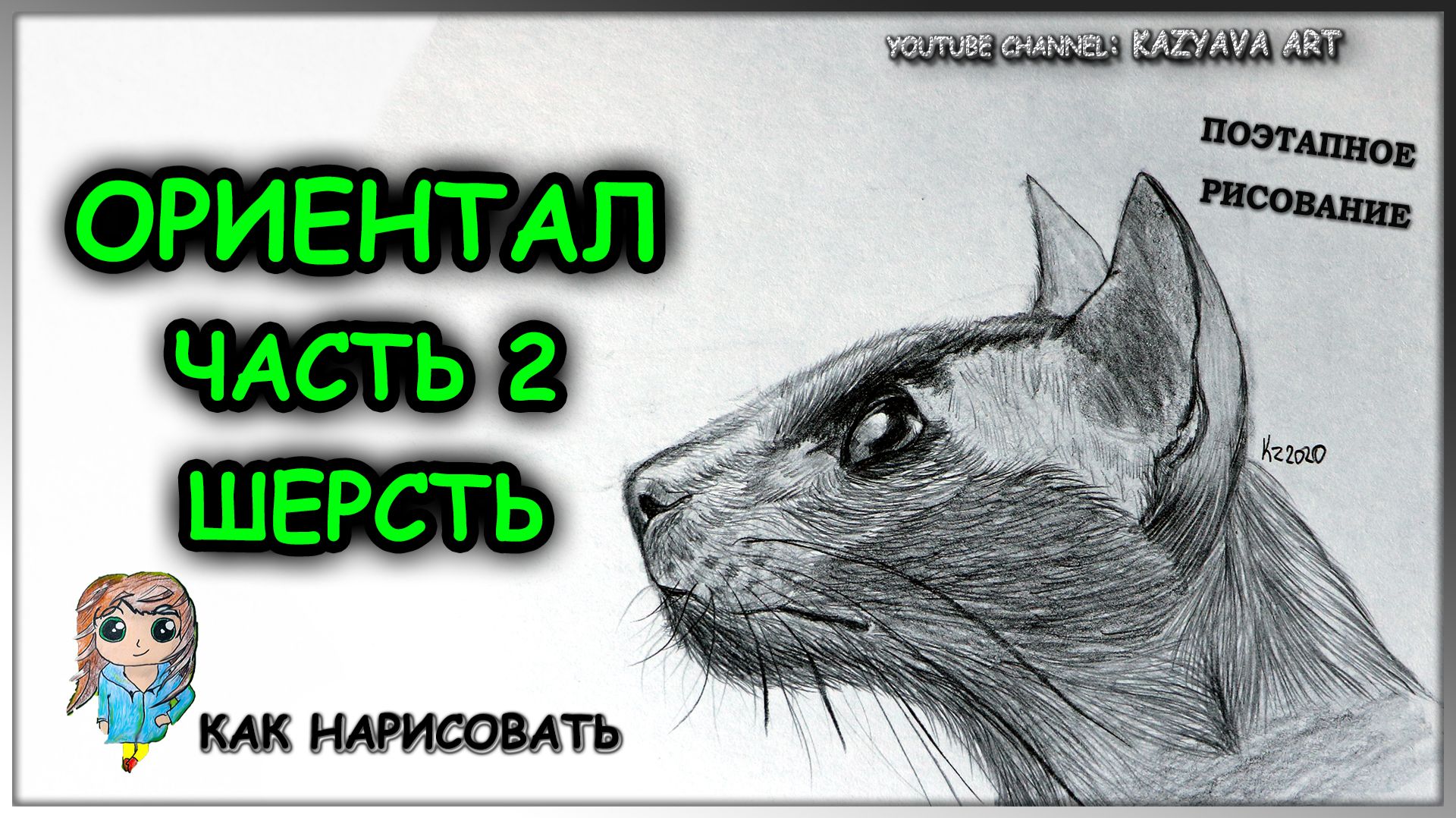 Как нарисовать шерсть на голове ОРИЕНТАЛА карандашом. Поэтапно