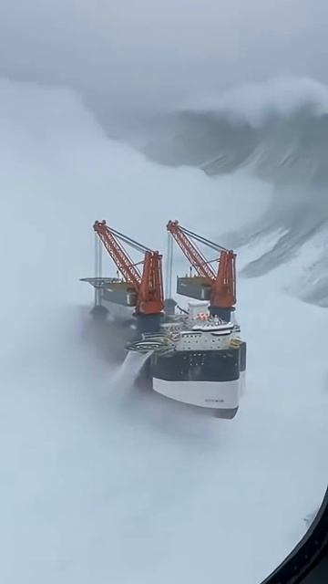 Судно-кран против гигантской волны