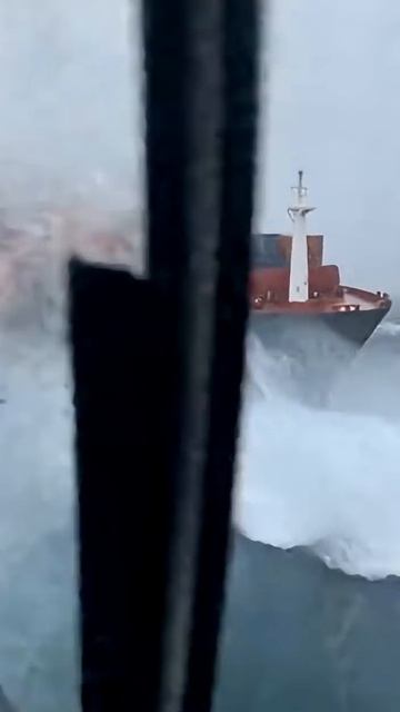 Контейнеровоз против огромной волны