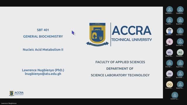 SBT 401 General Biochemistry (Weekend): Nucleic Acid Metabolism II