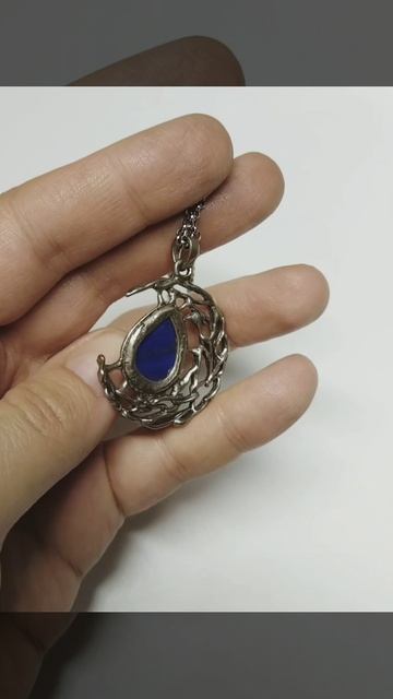 Лунница ажурная с лазуритом(единственный экземпляр) (Арт.НФЭ-6-Н-лазурит )