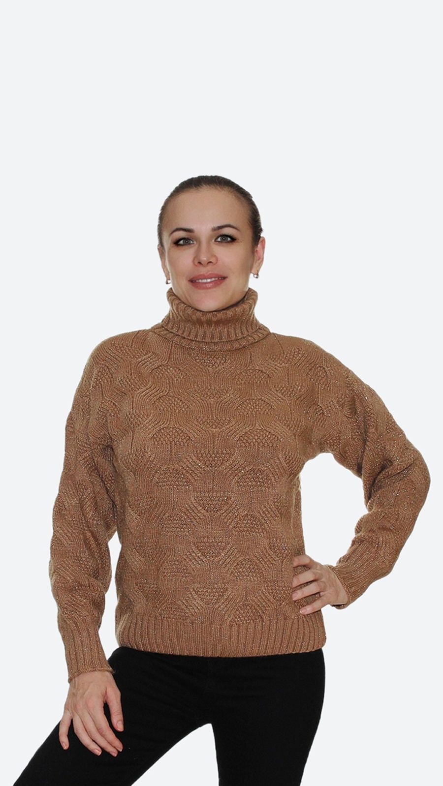 Коричневый женский свитер с блестками