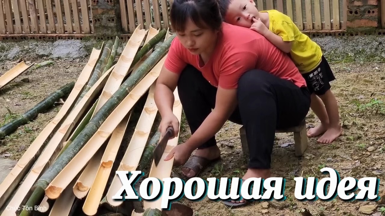 Соорудили бамбуковую колоду, подготовили кукурузу к сушке. Хорошая идея.