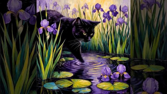 КОТ СРЕДИ ИРИСОВ