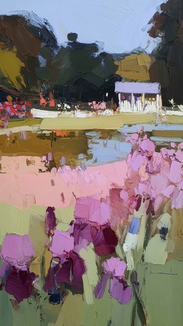 Садовый пейзаж с ирисами (картина #1083) / Арт-студия Нормова