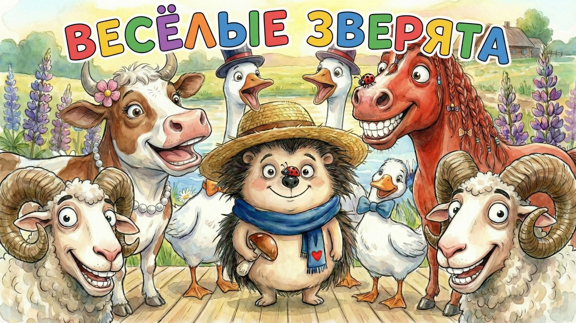 Добрый ёжик. ВЕСЕЛЫЕ ЗВЕРЯТА песня про животных. мультик детям про животных. Ферма