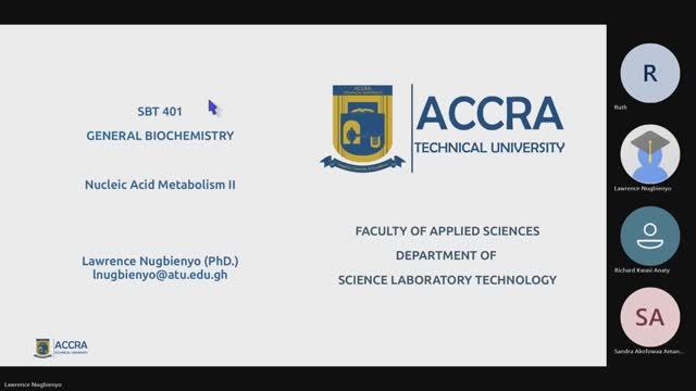 SBT 401 General Biochemistry (Evening): Nucleic Acid Metabolism II