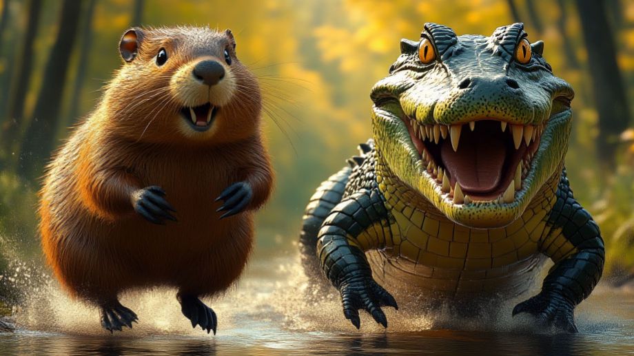 Мультики для детей. На бобра напал злой крокодил.