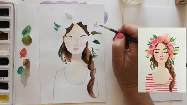 Рисуем открытку к 8 марта.  Урок рисования «ДЕВУШКА», акварель.