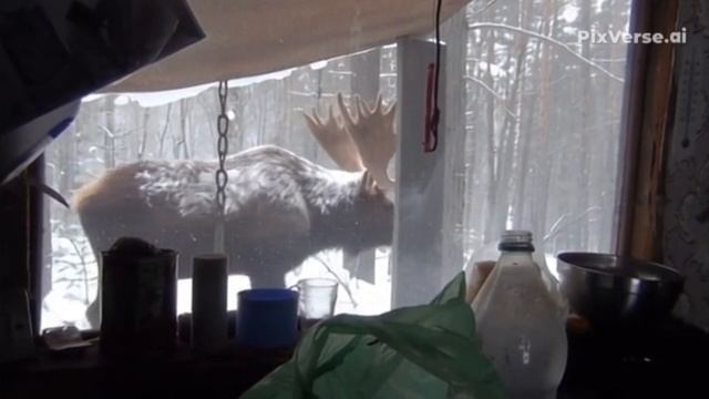 Увидел ЛОСЯ в окне ТАЕЖНОЙ ИЗБУШКИ Лось Охота Рыбалка Сибирь Тайга Бушкрафт