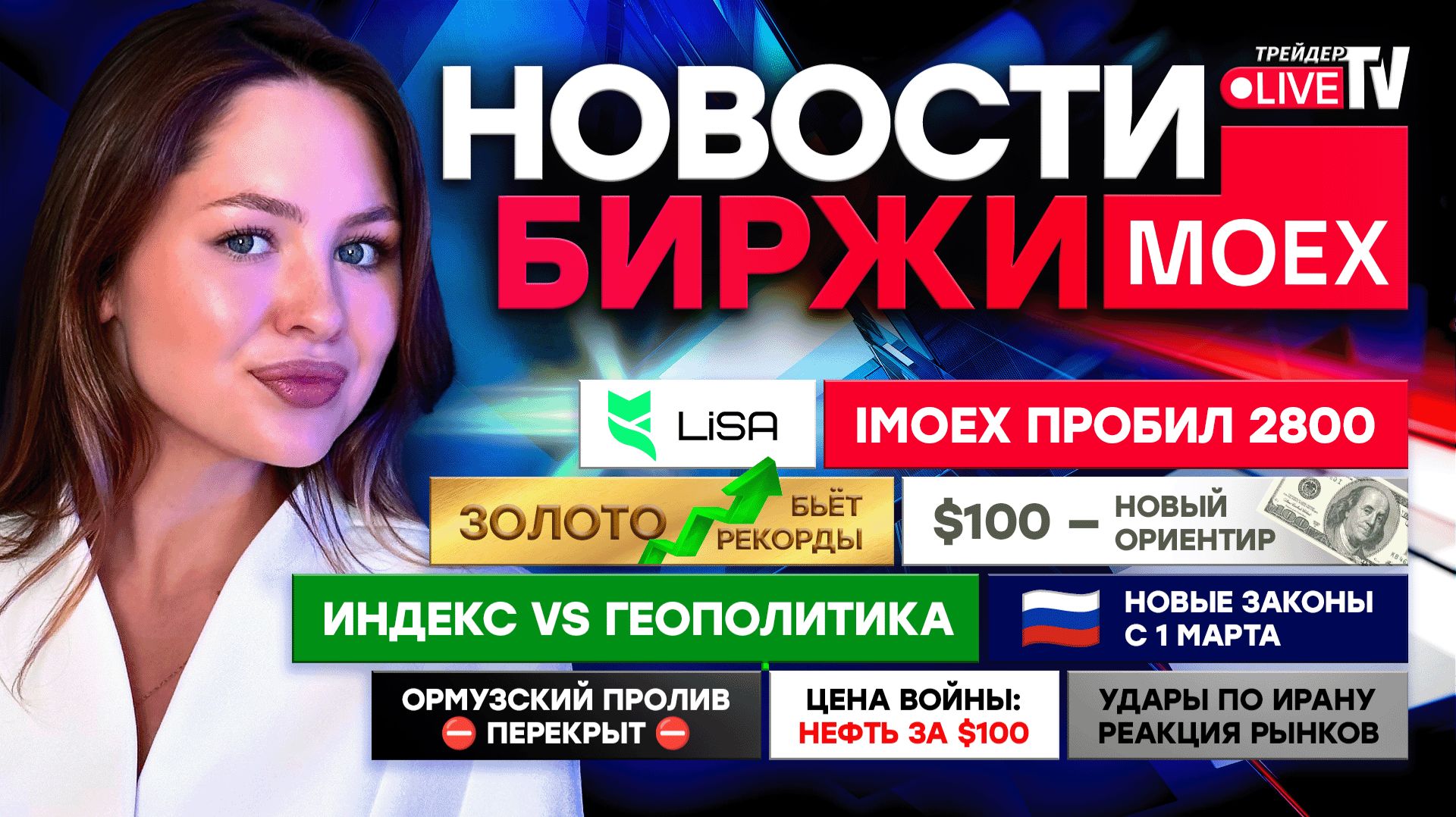 НОВОСТИ MOEX: Удары США и Израиля по Ирану, блокировка Ормузского пролива. Золото 5409 долларов!