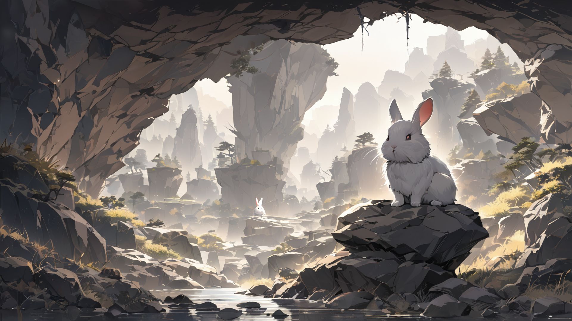 белый кролик в горах — спокойная анимация природы
