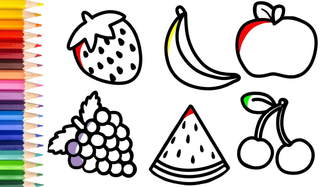Мультик для детей-Как нарисовать ФРУКТЫ и ЯГОДЫ для детей/Простой рисунок ФРУКТОВ И ЯГОД для детей