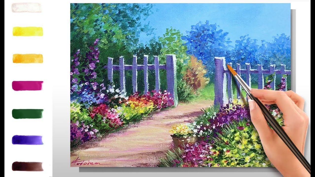 Цветущий сад. Как нарисовать пейзаж АКРИЛ! Сезон 9-10 | Мастер-класс ДЕМО