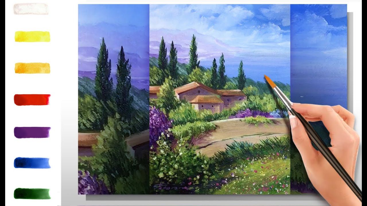 Прованс. Пейзаж. Как нарисовать АКРИЛ! Сезон 10-1 | Мастер-класс ДЕМО