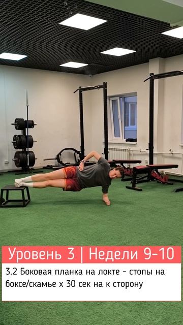 3.2 Боковая планка на локте - стопы на боксе-скамье х 30 сек на к сторону