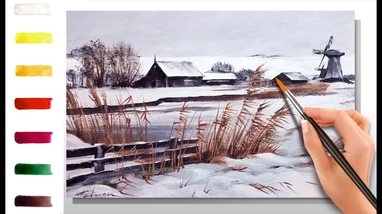 Камыш и Мельница. Как нарисовать пейзаж АКРИЛ! Сезон 9-2 | Мастер-класс ДЕМО