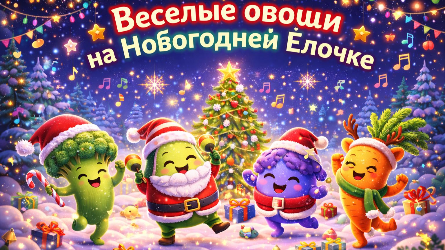 Счастливых праздников! 🎉✨ С Новым Годом поздравляют весёлые овощи в новогодних костюмах! 🥦🎅