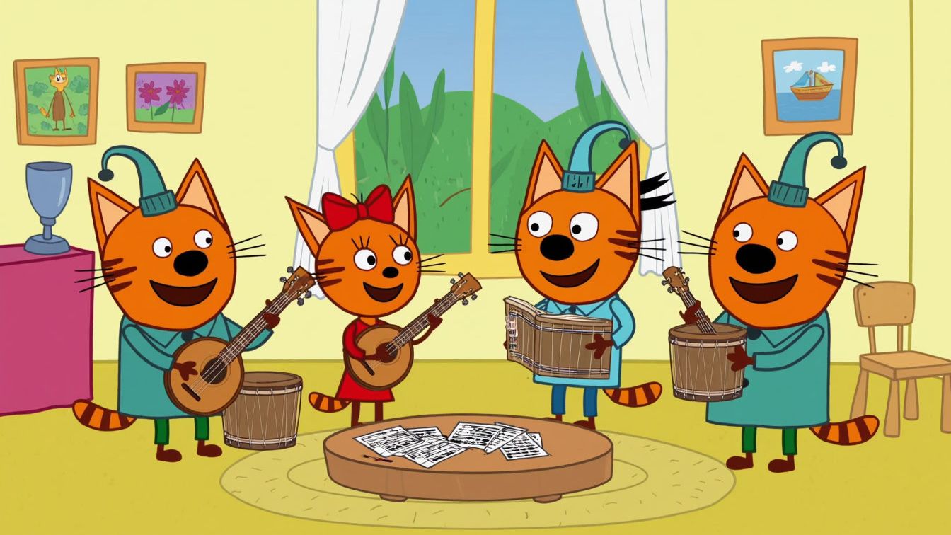 Три кота создают рисунки на одежде, мультики для детей