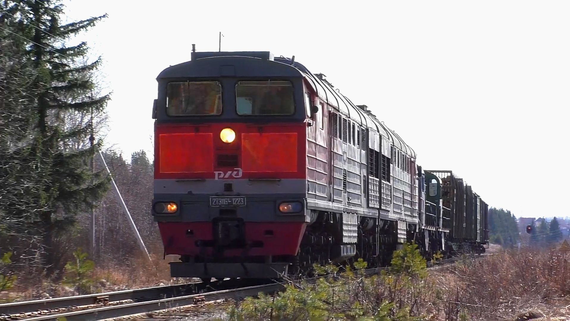 2ТЭ116К-1223 с перегоняемыми ТГМ4А-897 и ТГМ4А-1190 и вывозным поездом