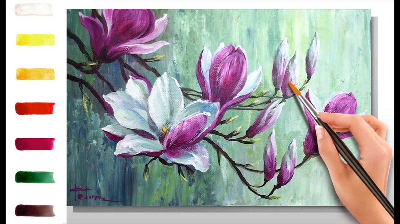 Цветущая магнолия. Как нарисовать цветы АКРИЛ! Сезон 9-6 | Мастер-класс ДЕМО