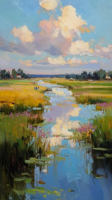 Сельский пейзаж с извилистой рекой (картина #1087) / Арт-студия Нормова