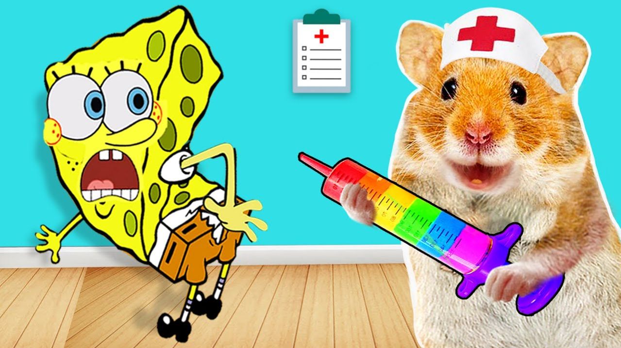 О нет, Губка Боб заболел! Хомяк притворяется, что его осматривает ветеринар ｜ Life Of Pets HamHam