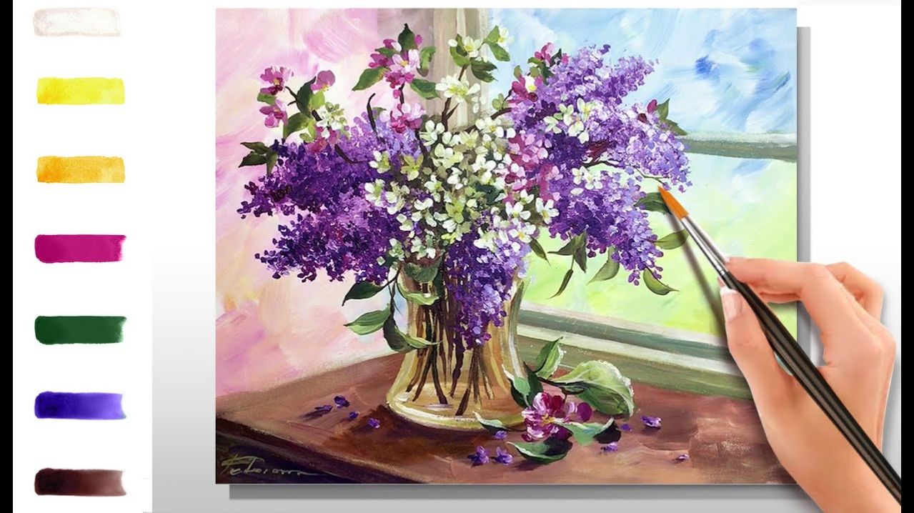 Сирень.  Букет. Как нарисовать цветы АКРИЛ! Сезон 9-9 | Мастер-класс ДЕМО