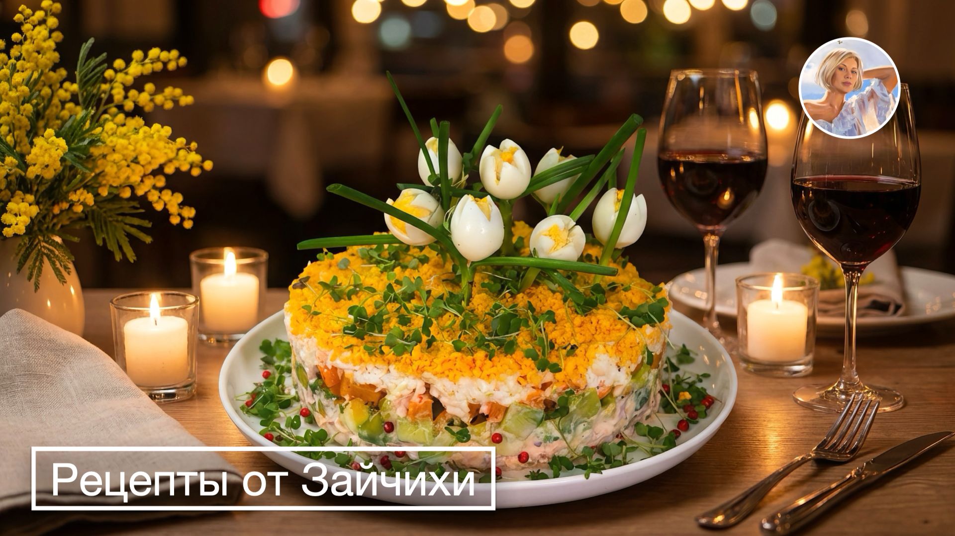 Салат новая Мимоза с тюльпанами