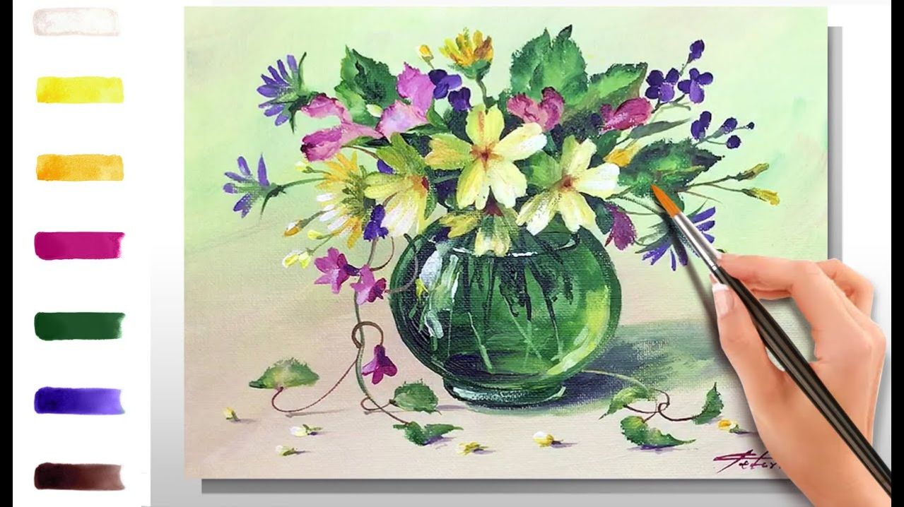 Примулы и травы. Букет. Как нарисовать цветы АКРИЛ! Сезон 9-8 | Мастер-класс ДЕМО