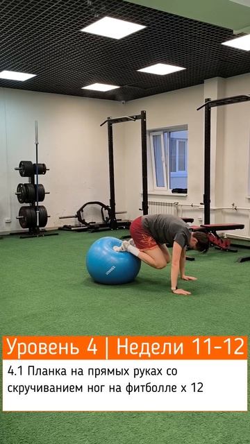 4.1 Планка на прямых руках со скручиванием ног на фитболле