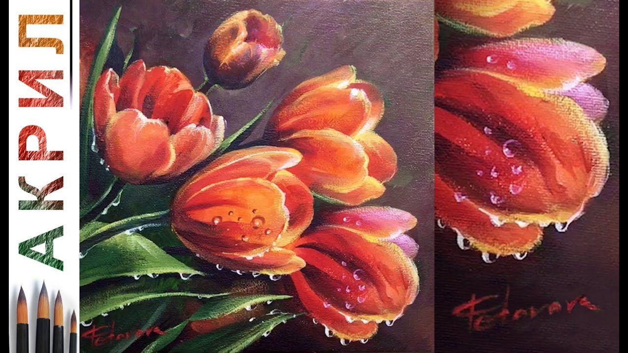 Тюльпаны и капли. Как нарисовать цветы АКРИЛ | Сезон 7-5 | Мастер-класс ДЕМО