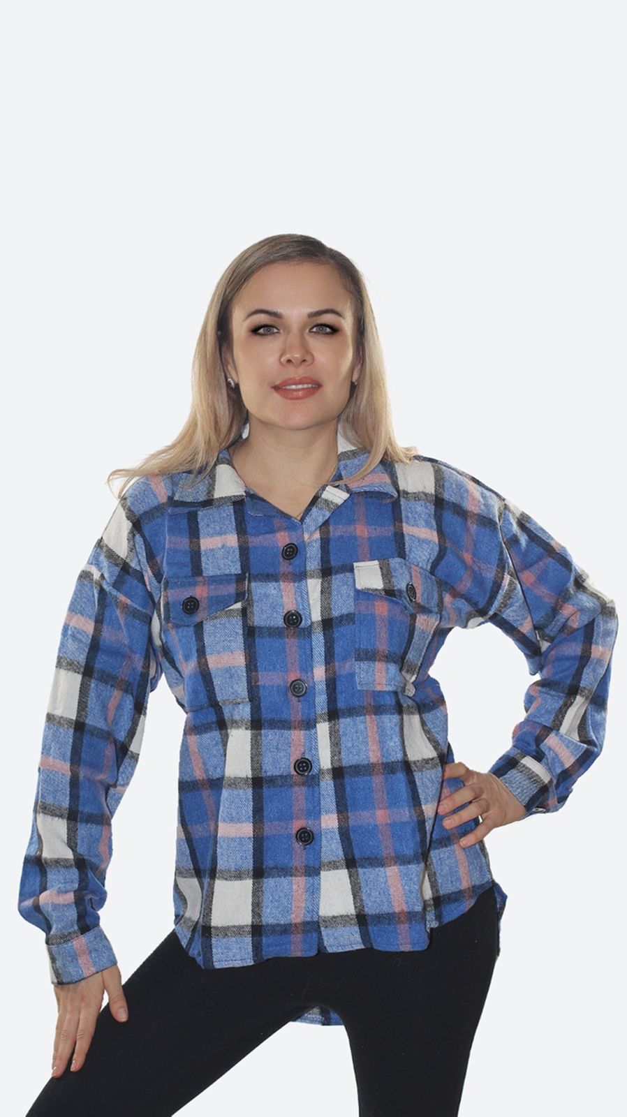 Клетчатая женская рубашка синего цвета