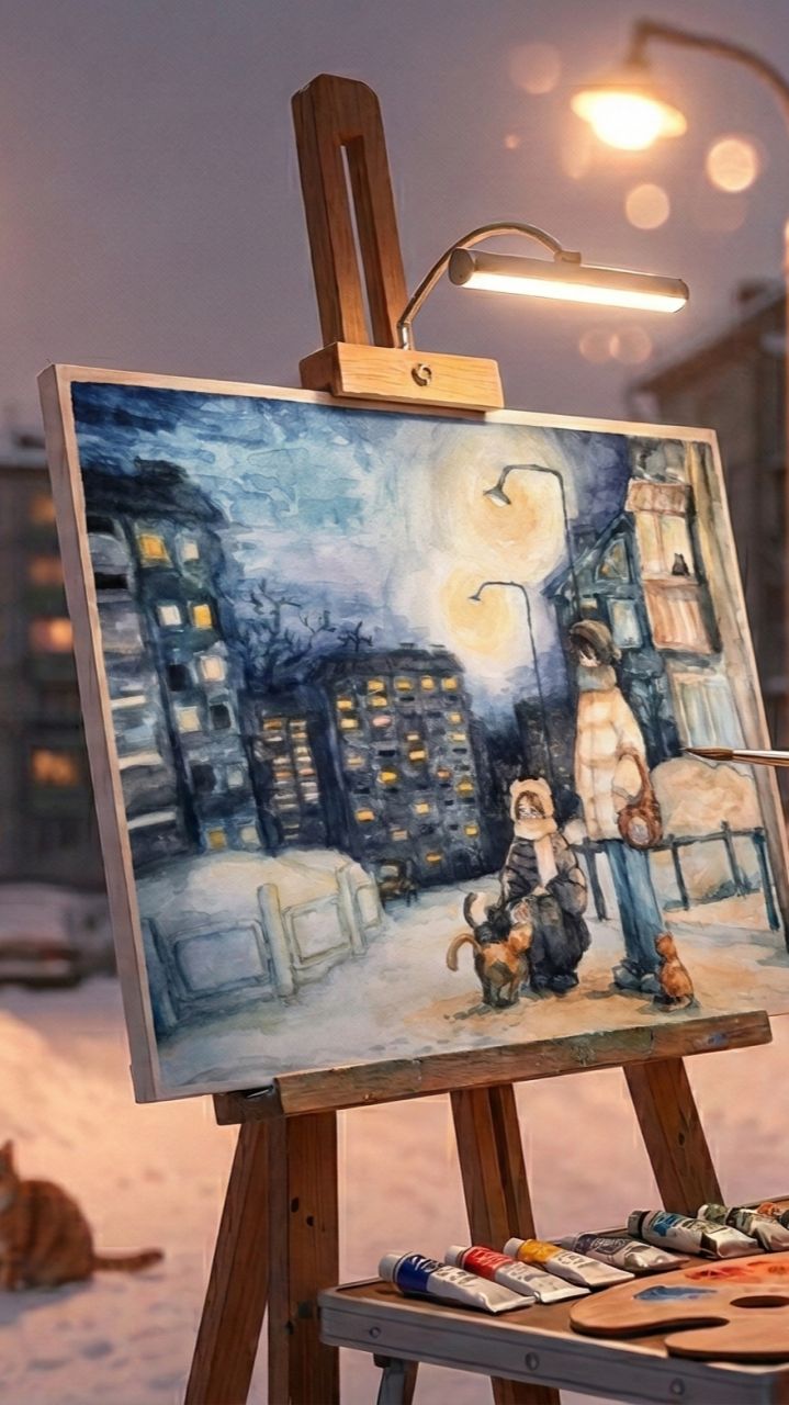 "Зимний двор и кошки"