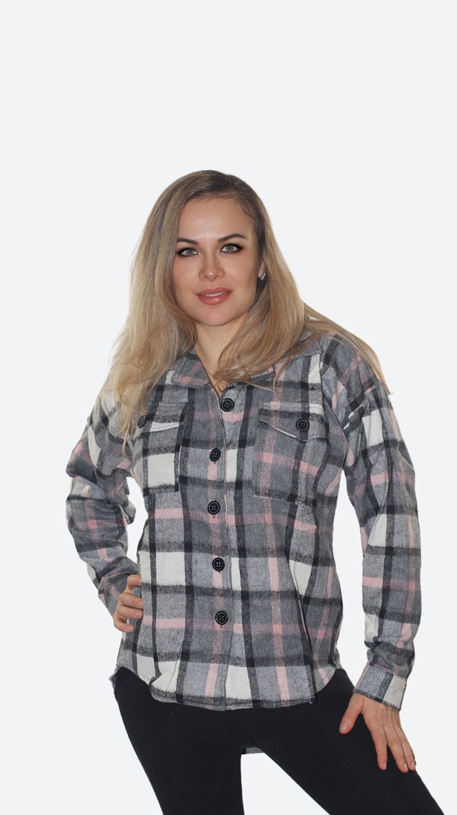 Клетчатая женская рубашка серого цвета