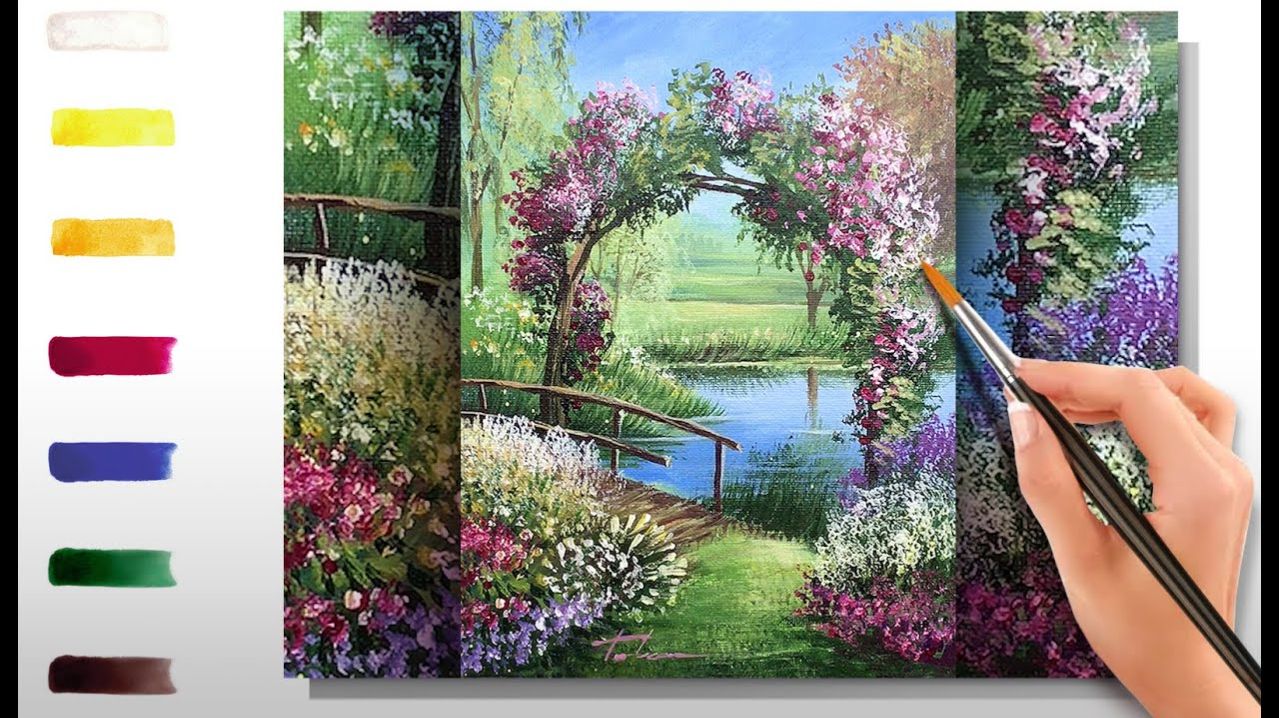 Цветочная арка. Как нарисовать пейзаж АКРИЛ! Мастер-класс ДЕМО