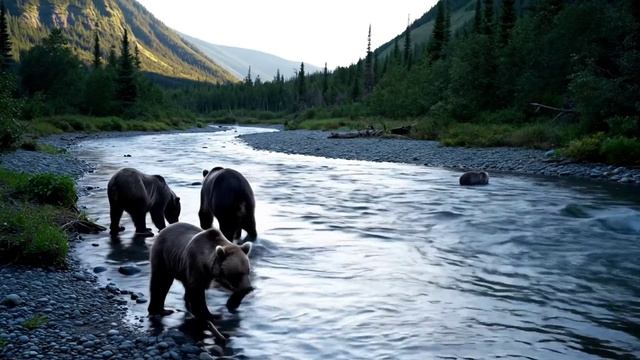 Медведи ловят рыбу