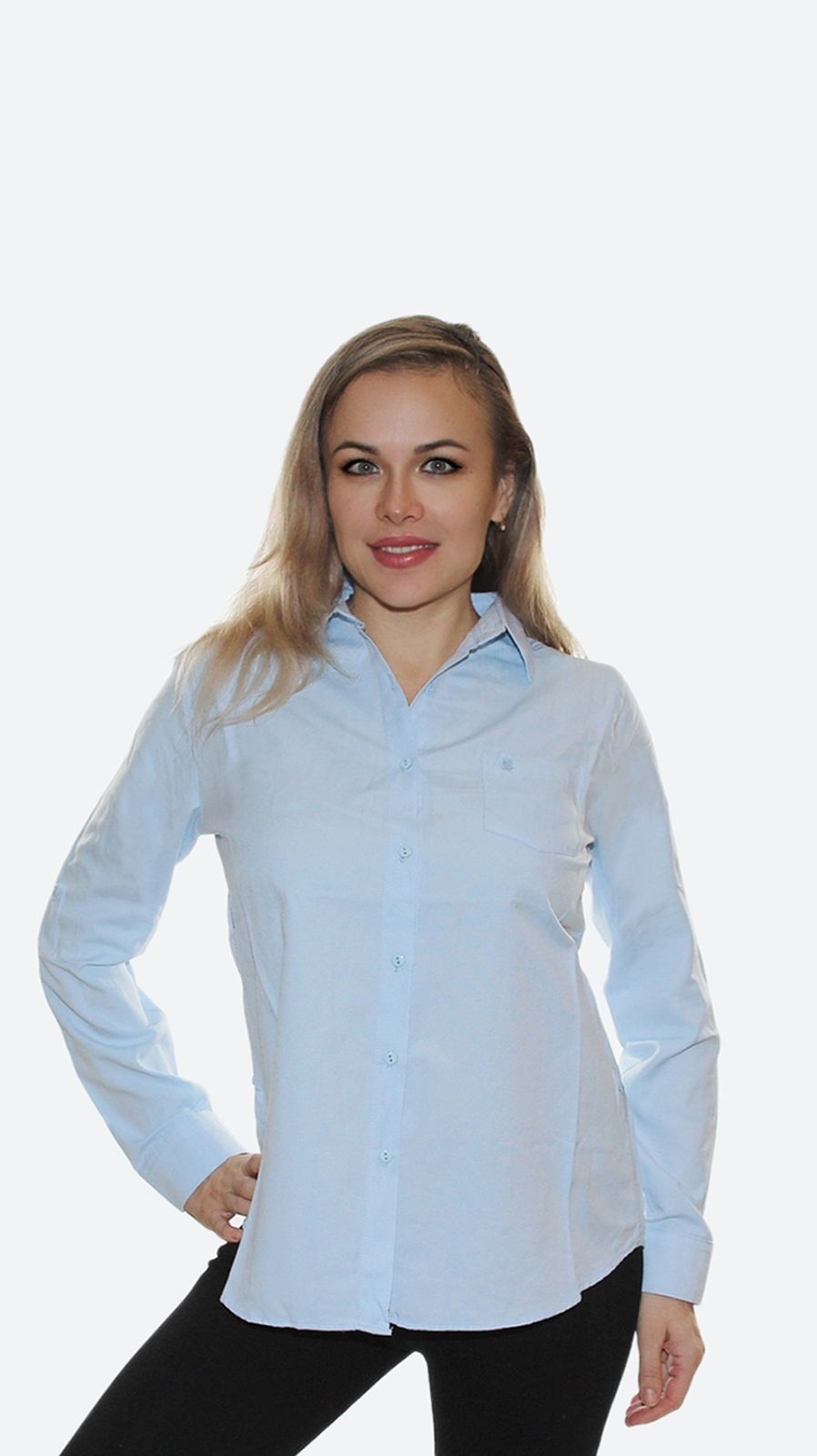 Женская хлопковая рубашка светло-голубого цвета