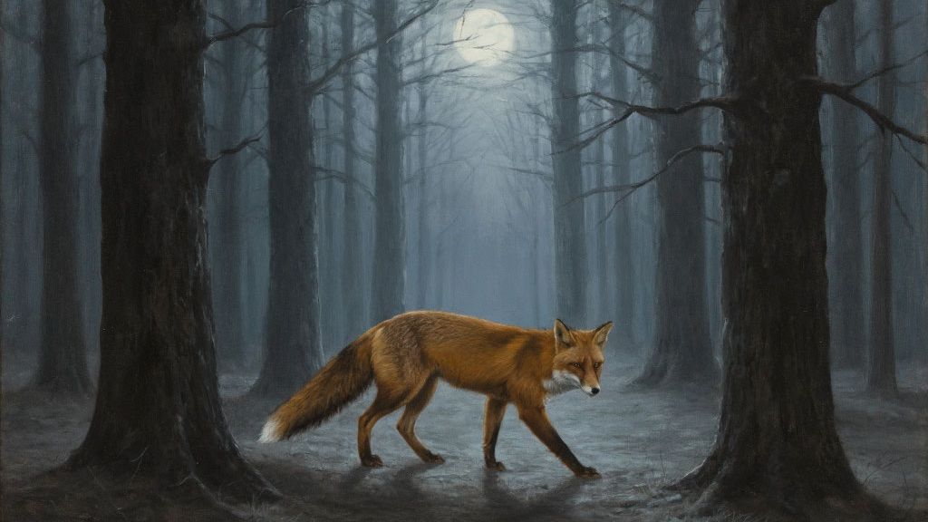 Лиса животное в ночном лесу: исследование пищи