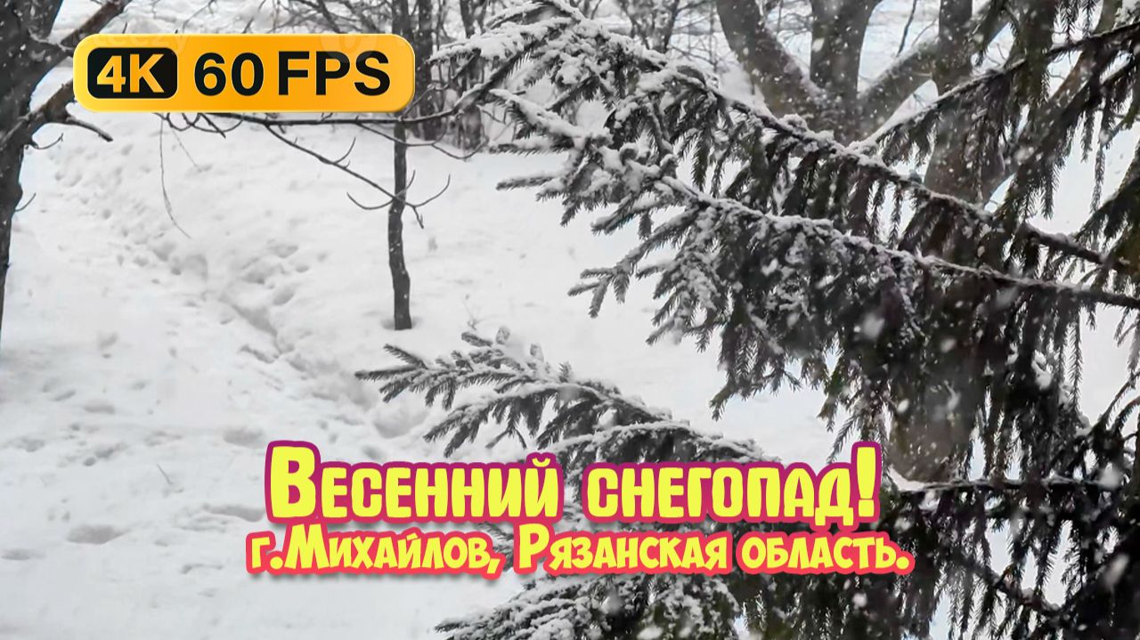 Весенний снегопад - город Михайлов Рязанская область. Слоу-моушен slow motion. 4К