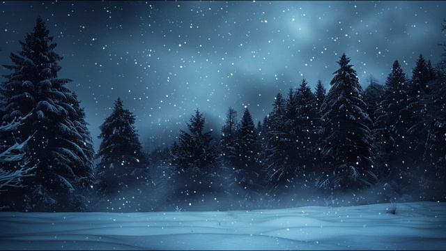Мягкий снег и тёмное небо — Ночная атмосфера и белый шум — 3 часа