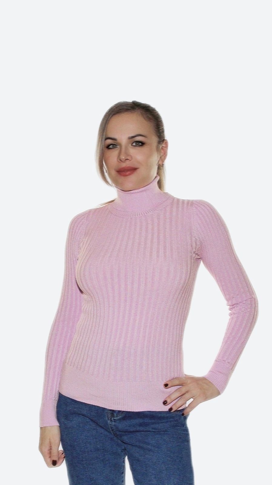 Лиловая женская водолазка в рубчик