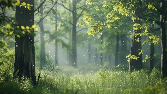 Весенний лес после дождя (капли + птицы) | 1 час