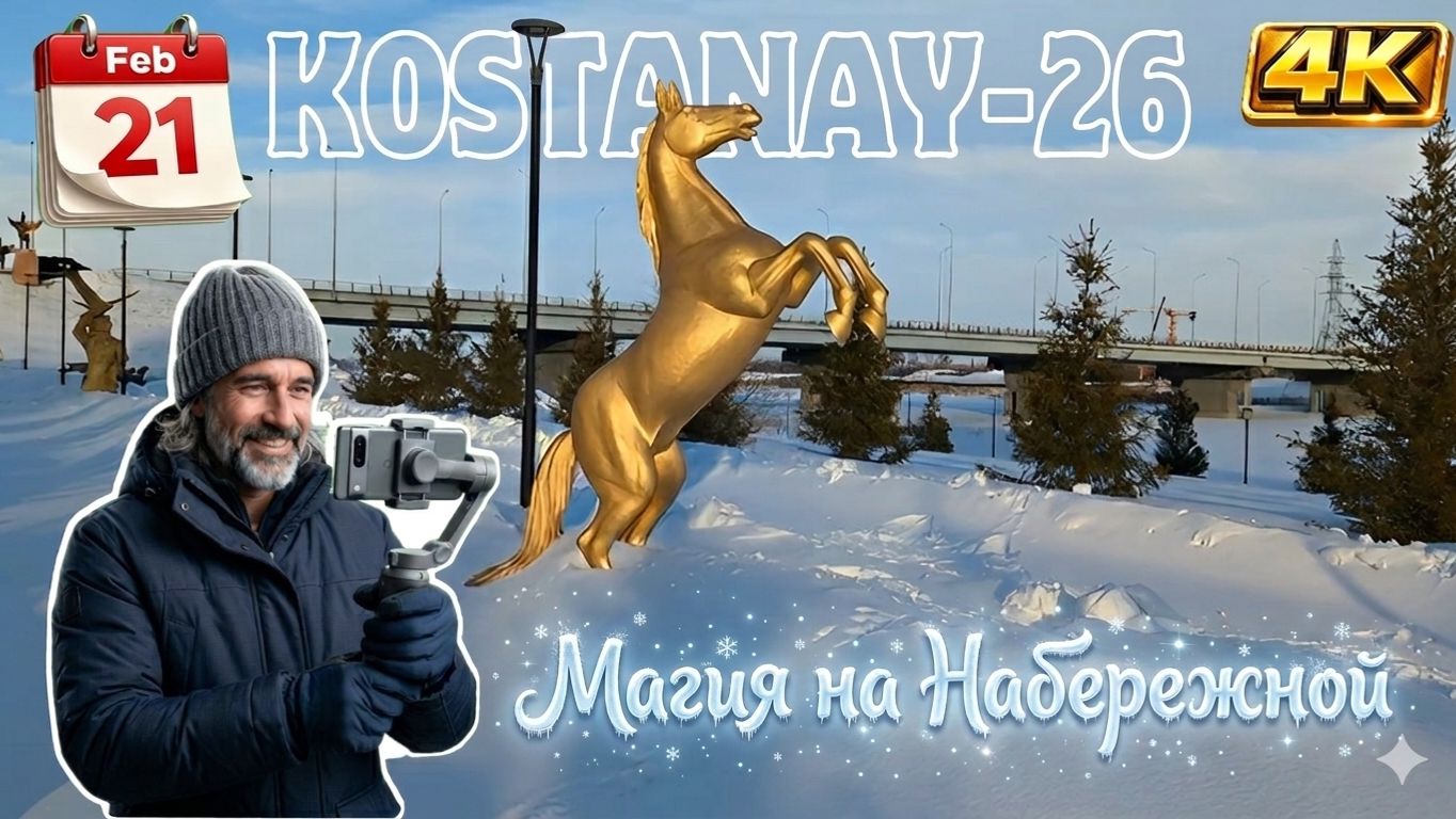 21 февр. Сновидение о зимней набережной и его магия. Костанай. #kazakhstan #grok #kostanay #4k