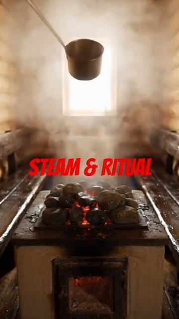 Вода льётся на раскалённые камни.